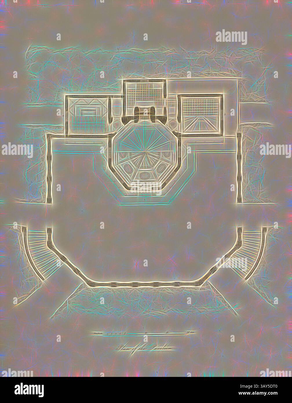 An abstract architectural blueprint featuring intricate geometric ...