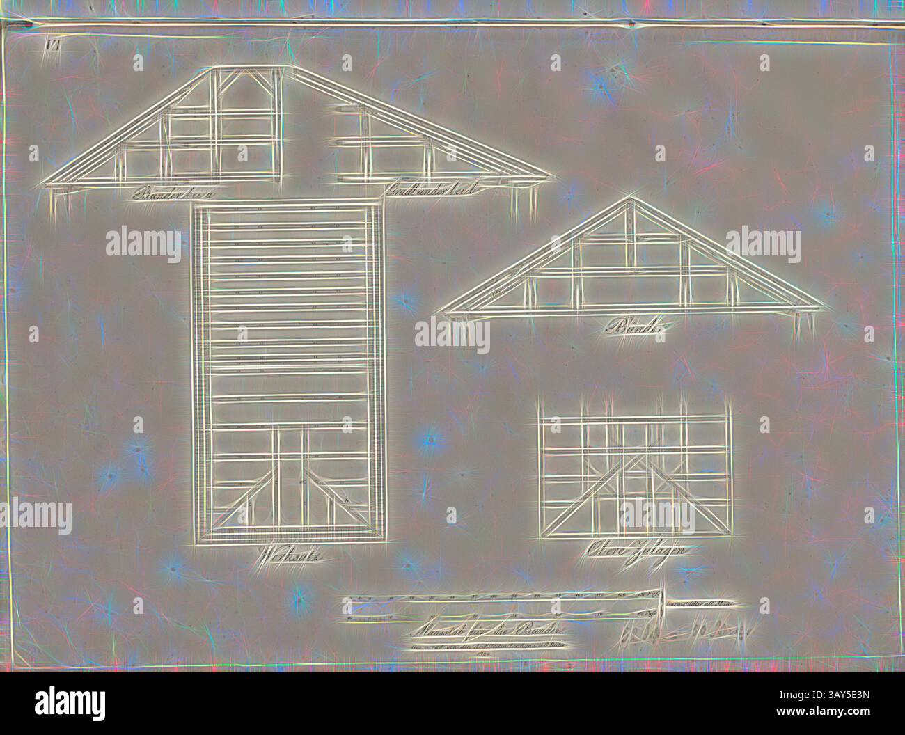 Blueprint sketches of architectural structures, featuring detailed ...