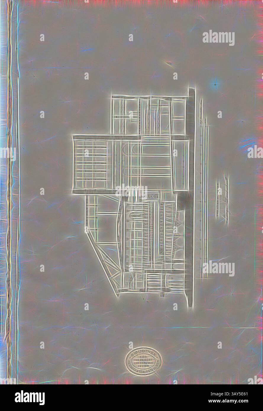 A stylized architectural design showcases a modern structure featuring ...