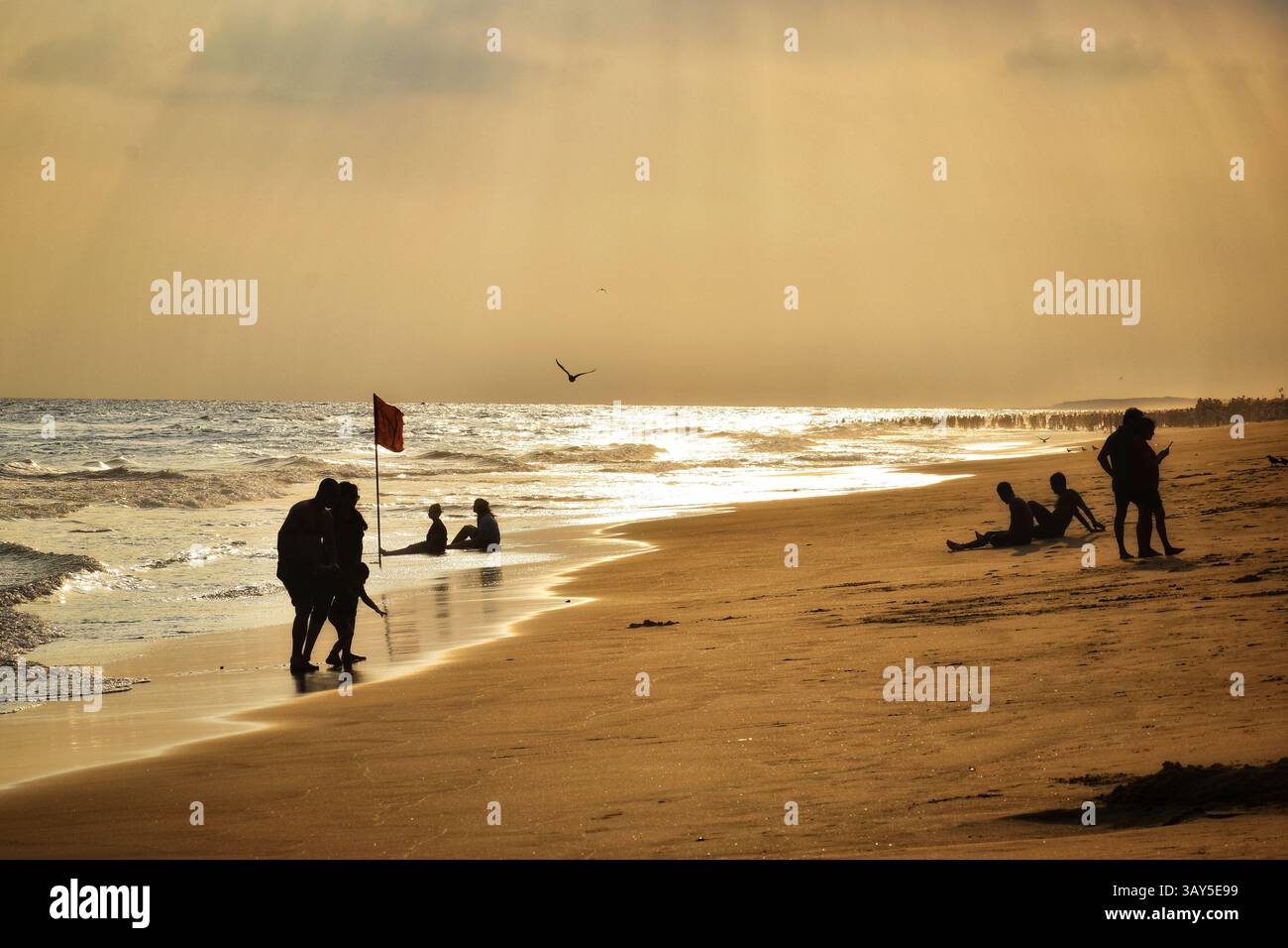 Sunrise over beach at Puri in Odisha, India. Sunrise by the sea on the ...