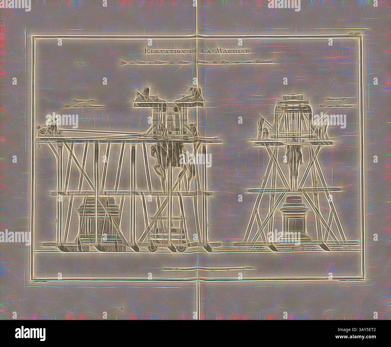 A detailed illustration of a lifting machine design, showcasing two ...