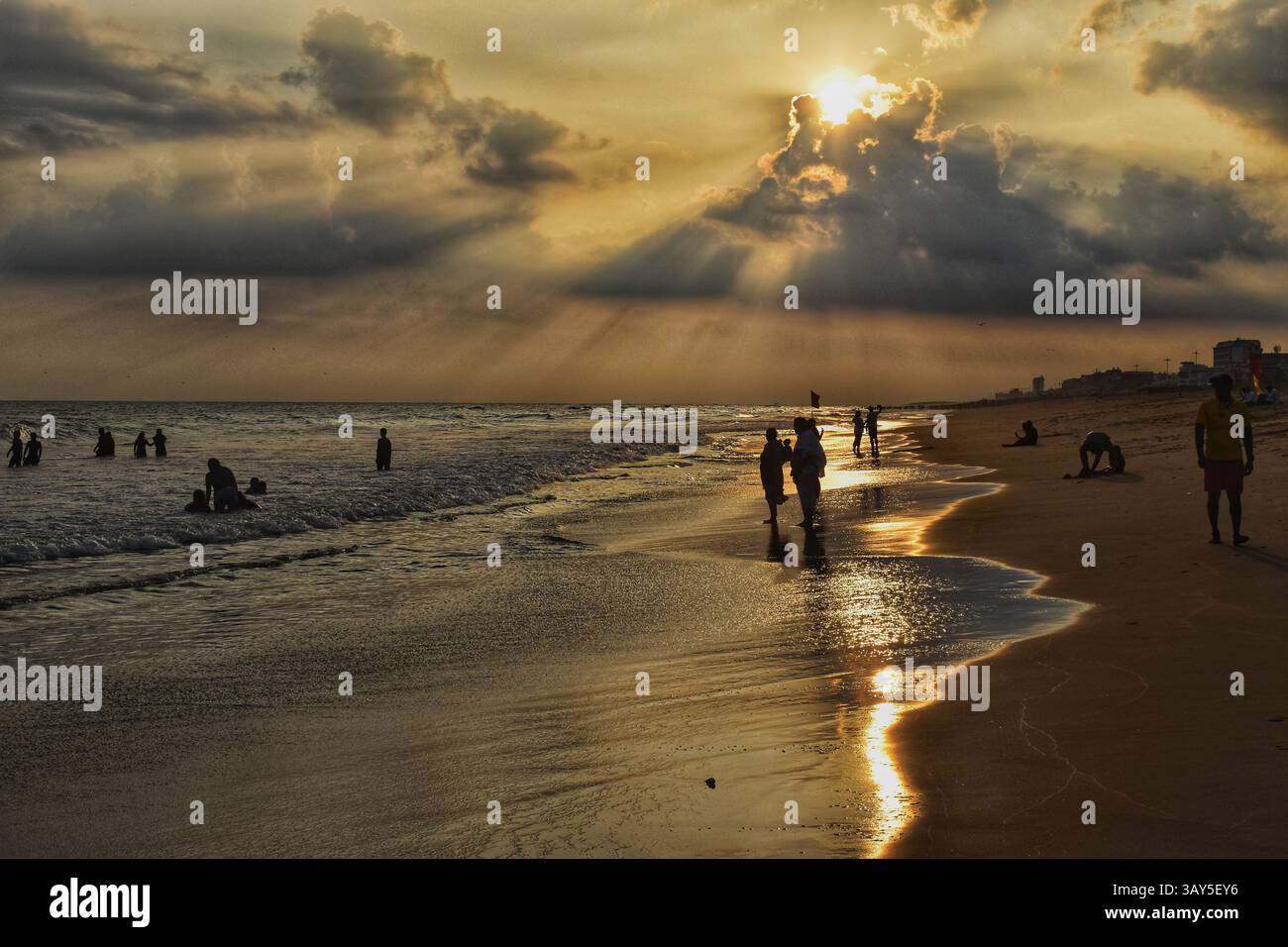 Sunrise over beach at Puri in Odisha, India. Sunrise by the sea on the ...