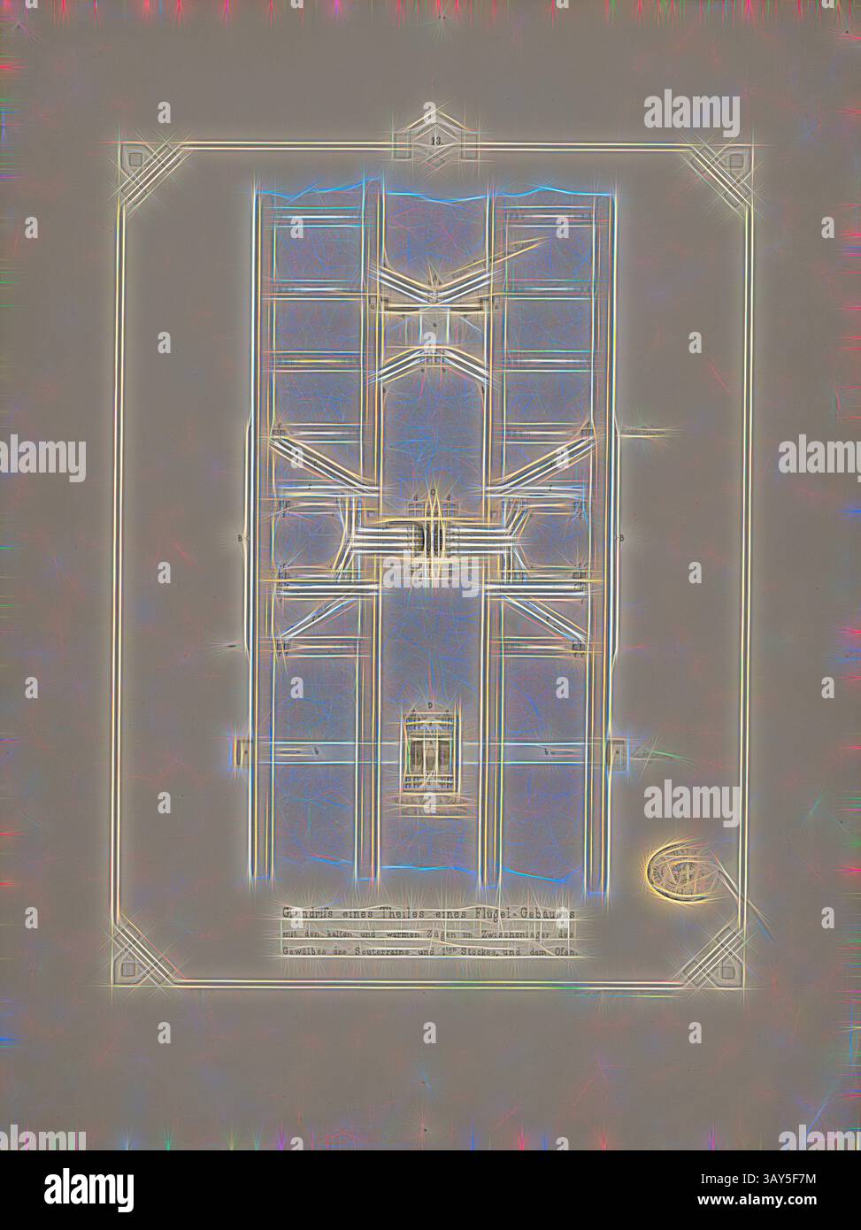 A stylized architectural design featuring intricate geometric patterns ...