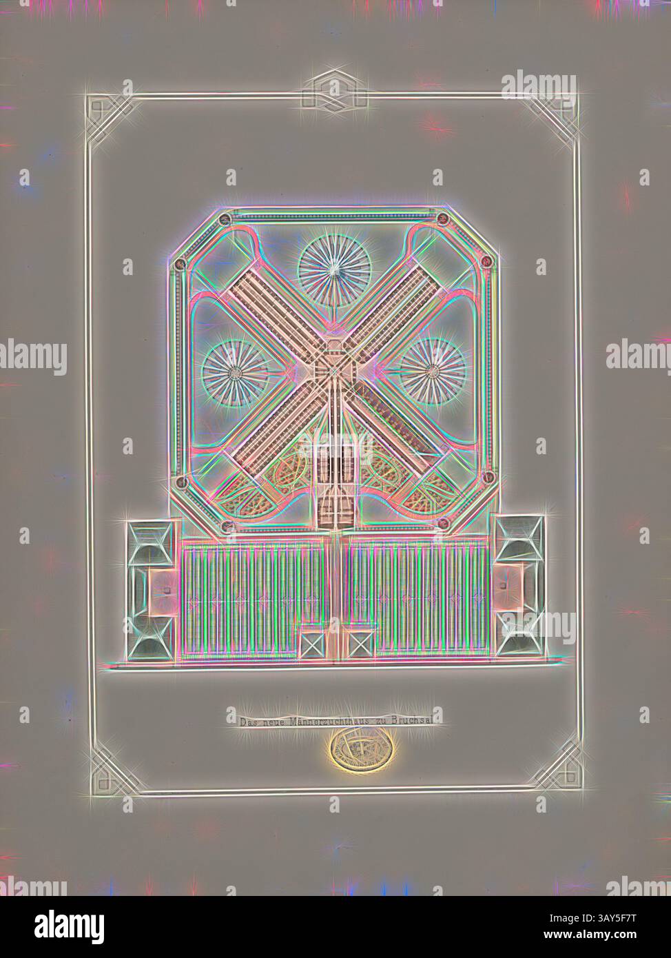 A detailed architectural blueprint showcasing a symmetrical layout with ...