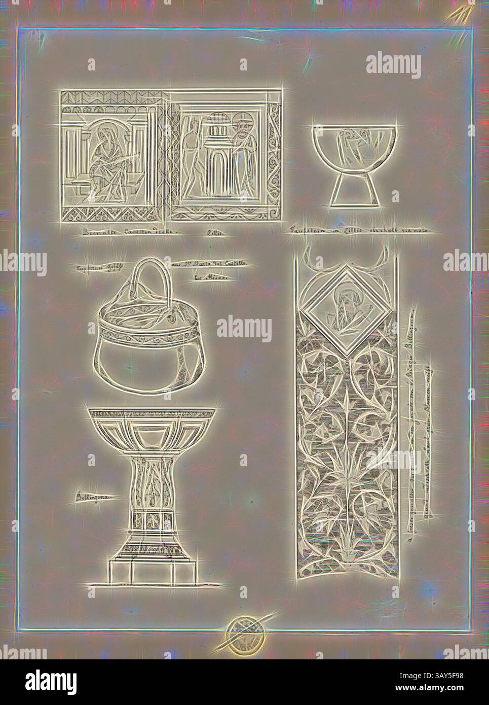 This artwork showcases a collection of intricate designs, featuring a ...