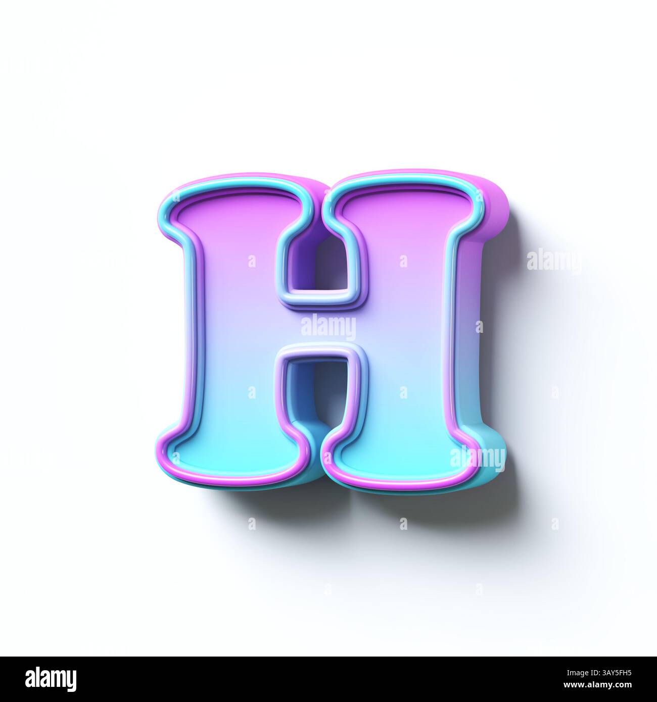 Pink blue gradient cartoon font Letter H 3D rendering illustration isolated on white background ...
