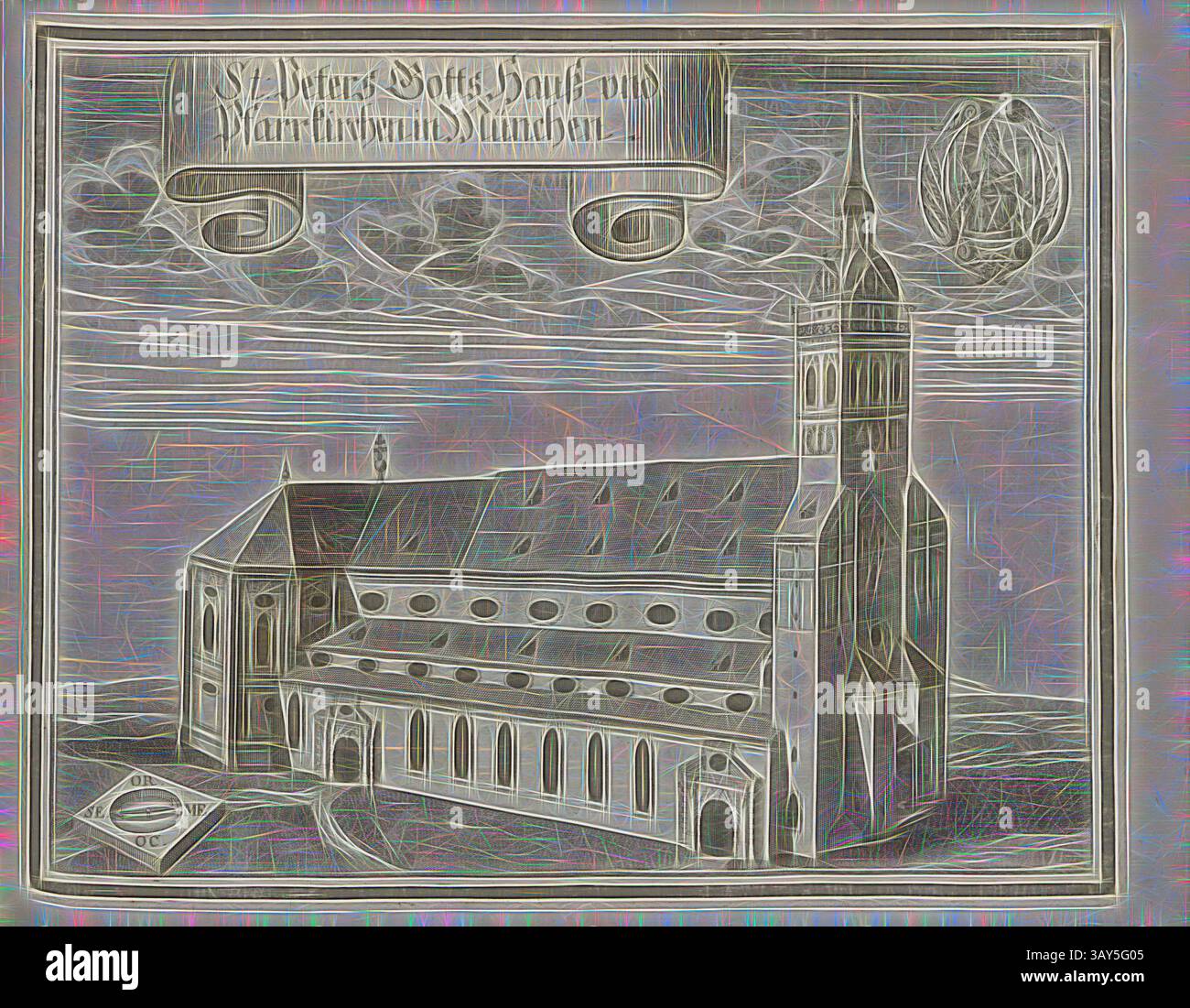 An intricate architectural depiction of a historic church, featuring ...