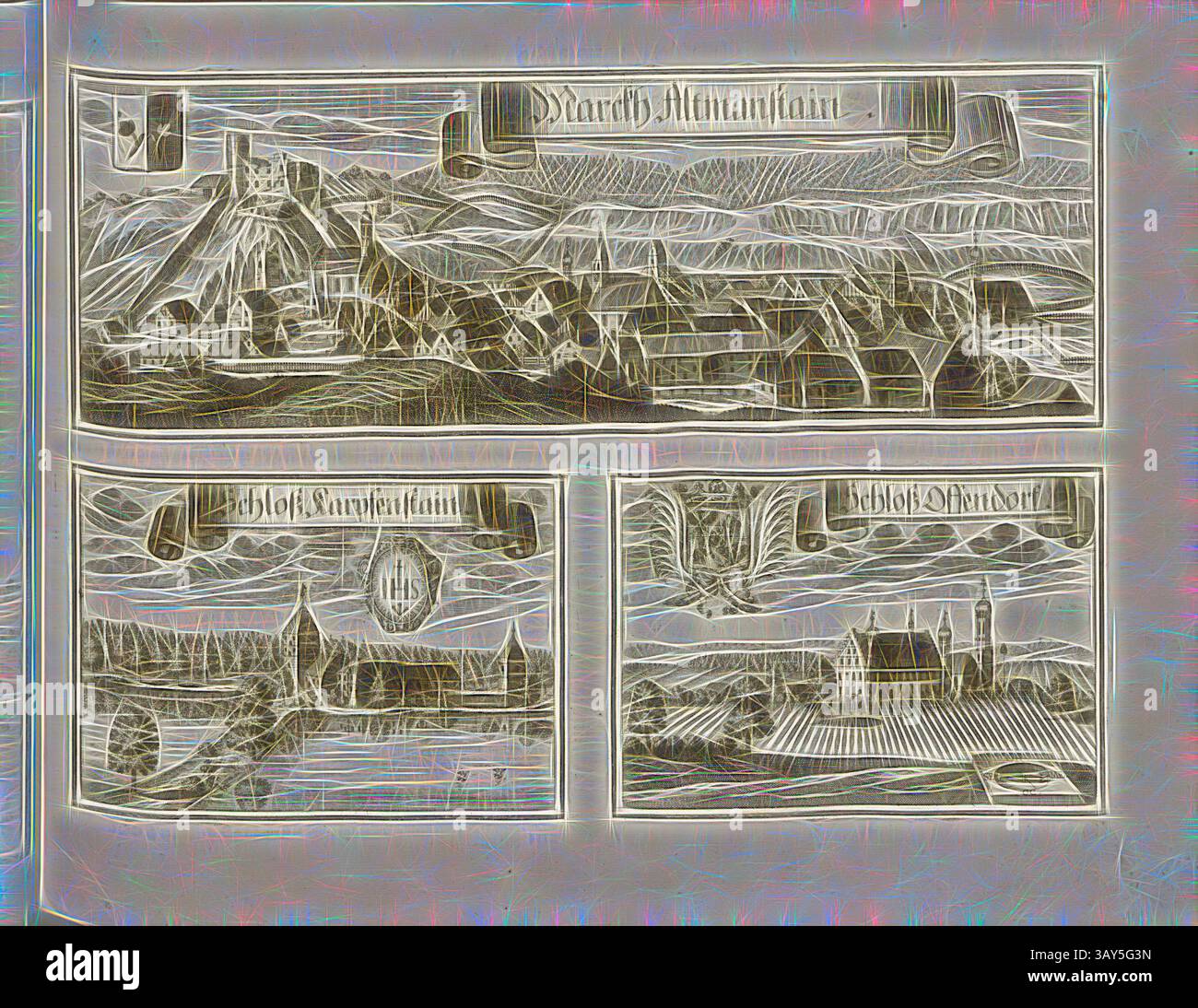 Detailed illustration of three distinct landscapes hi-res stock ...