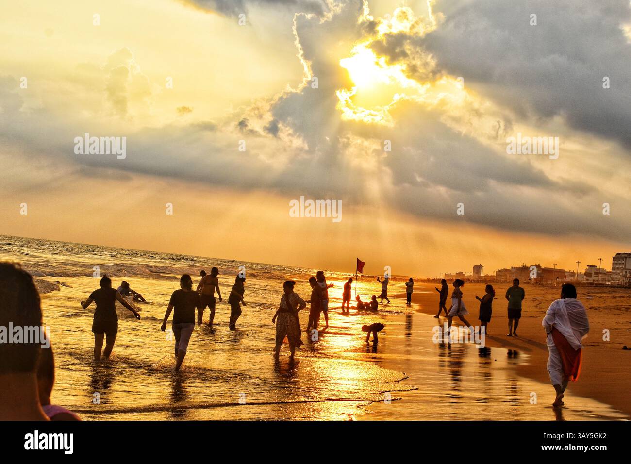 Sunrise over beach at Puri in Odisha, India. Sunrise by the sea on the ...