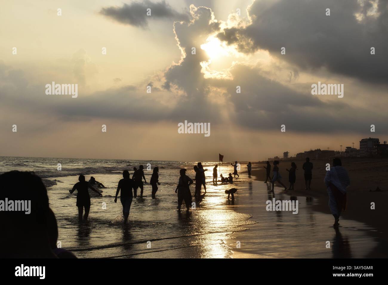 Sunrise over beach at Puri in Odisha, India. Sunrise by the sea on the ...