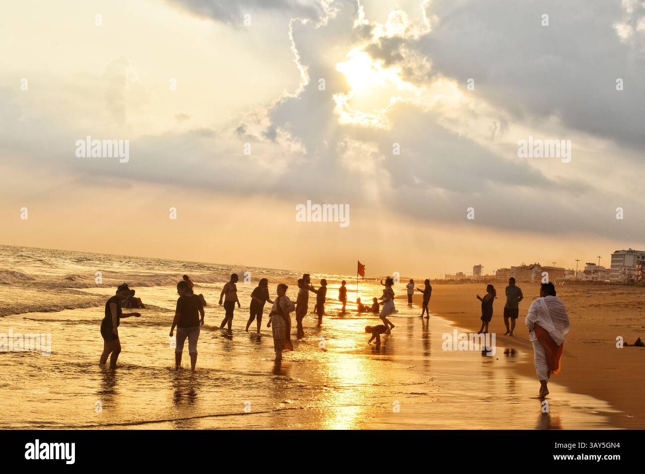 Sunrise over beach at Puri in Odisha, India. Sunrise by the sea on the ...