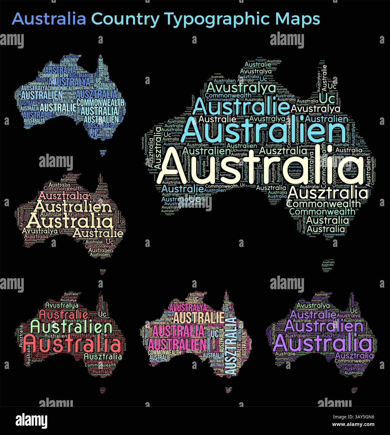 Australia. Set of typography style country illustrations. Australia map ...