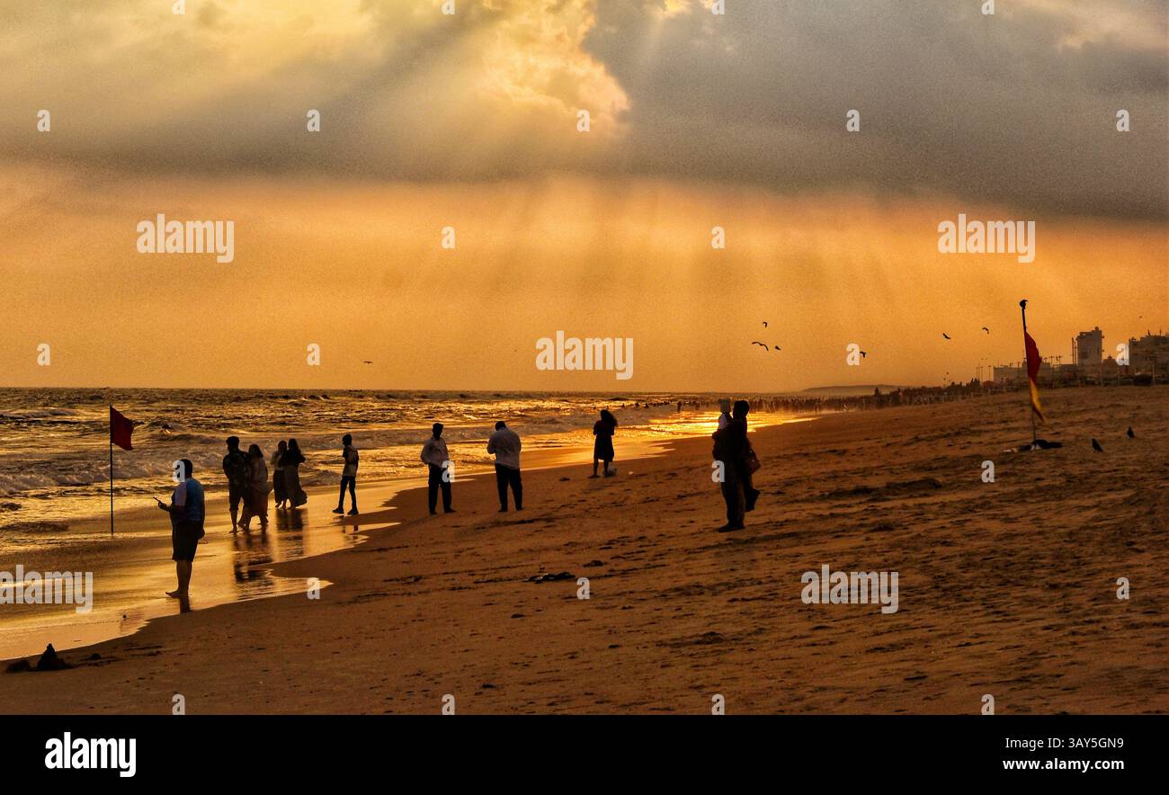 Sunrise over beach at Puri in Odisha, India. Sunrise by the sea on the ...
