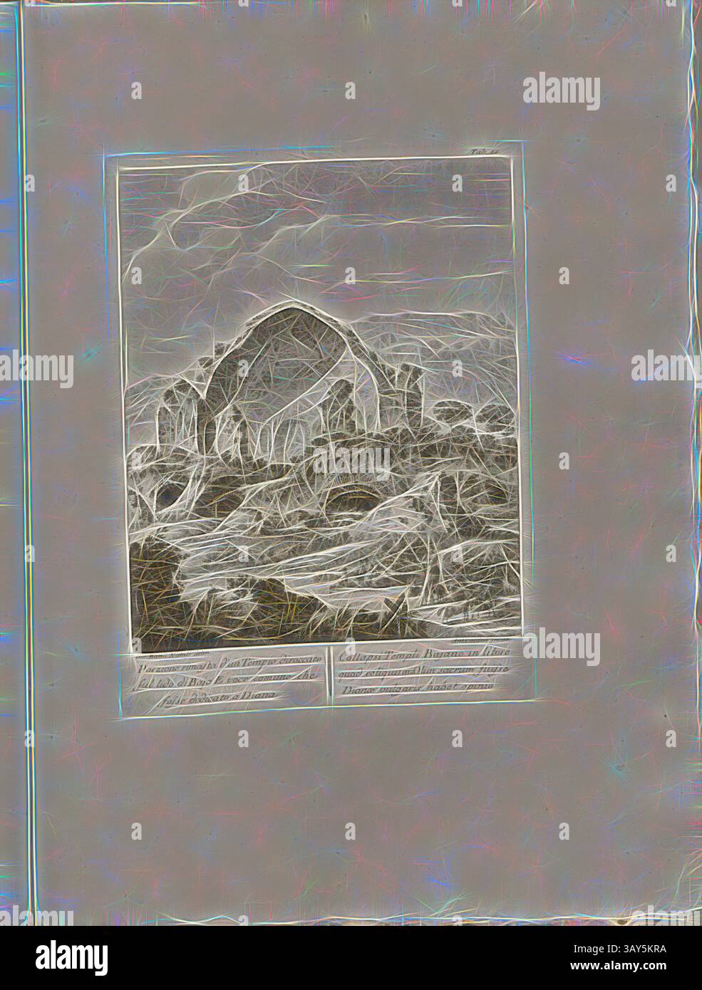 A dramatic landscape showcases a large, rugged rock formation amidst ...