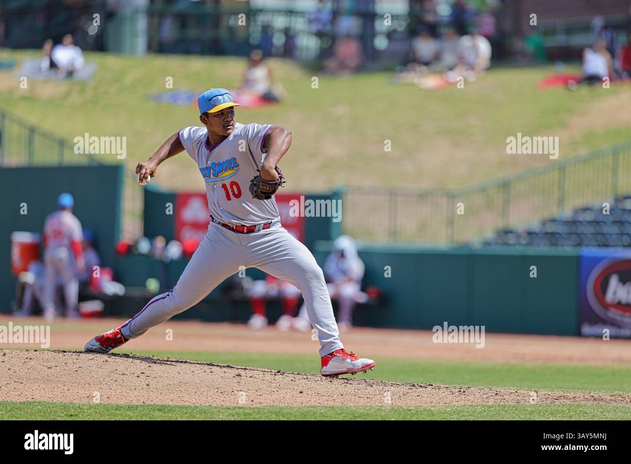 Greensboro, USA. 20th Apr, 2025. Greensboro, NC: Jersey Shore BlueClaws pitcher Estibenzon ...