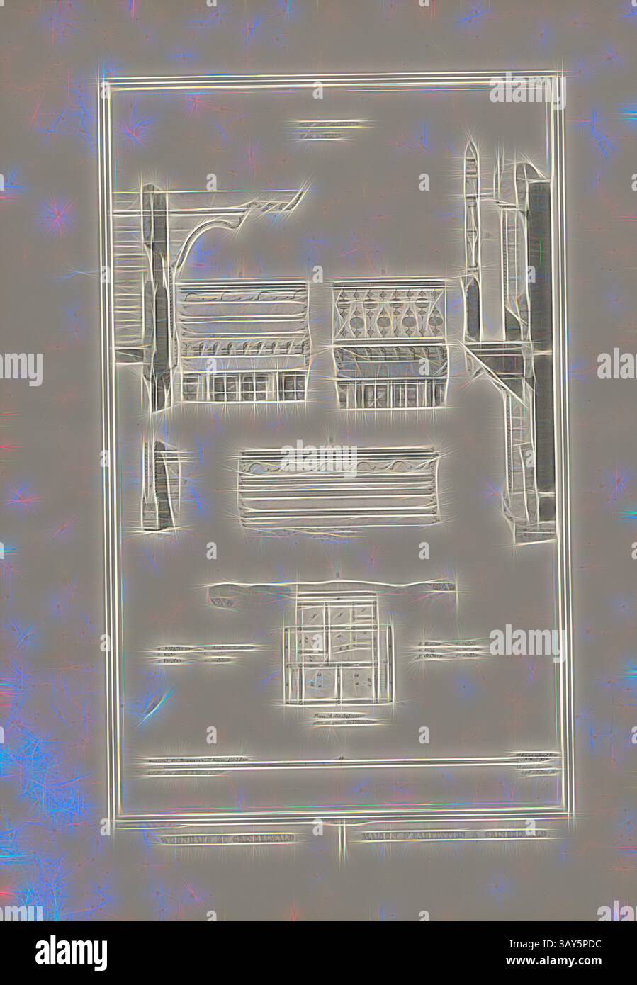 A detailed architectural blueprint featuring various structures ...