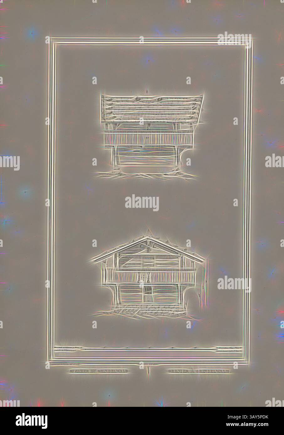 Stylized depiction of two traditional structures hi-res stock ...