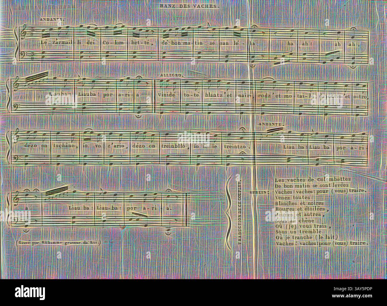 A decorative sheet of music featuring intricate notations and lyrics ...