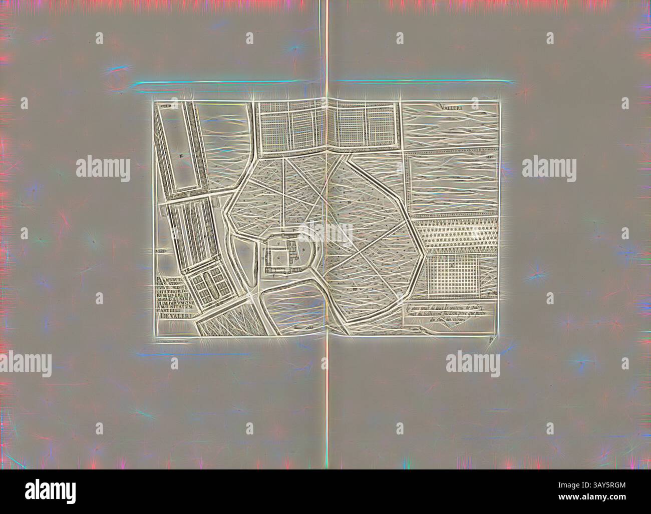 A detailed map displaying a geometric layout of fields, structures, and ...