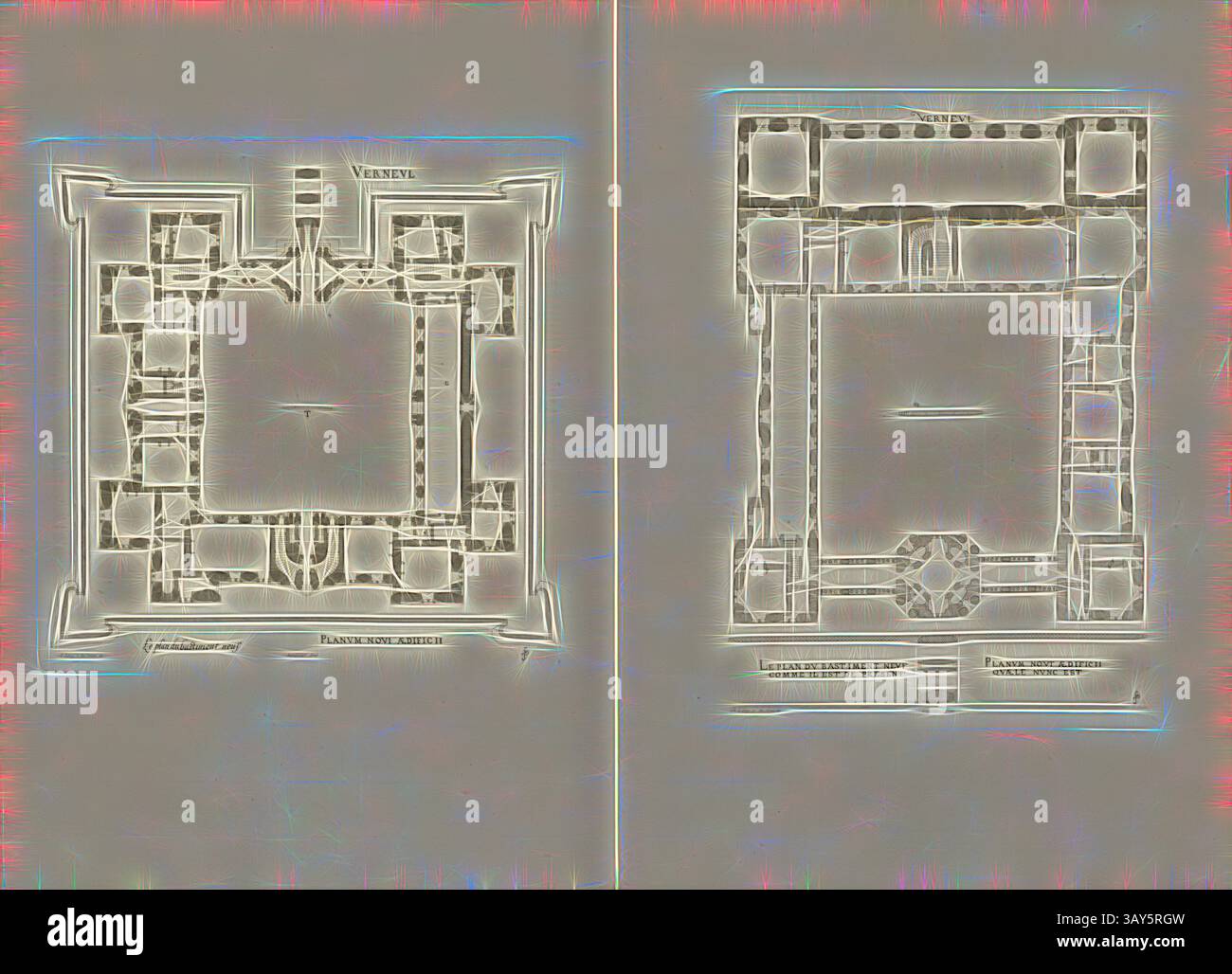Architectural blueprints featuring detailed layouts of two different ...