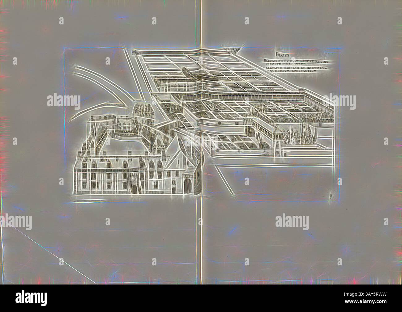 A stylized architectural rendering showcases a large estate featuring a ...