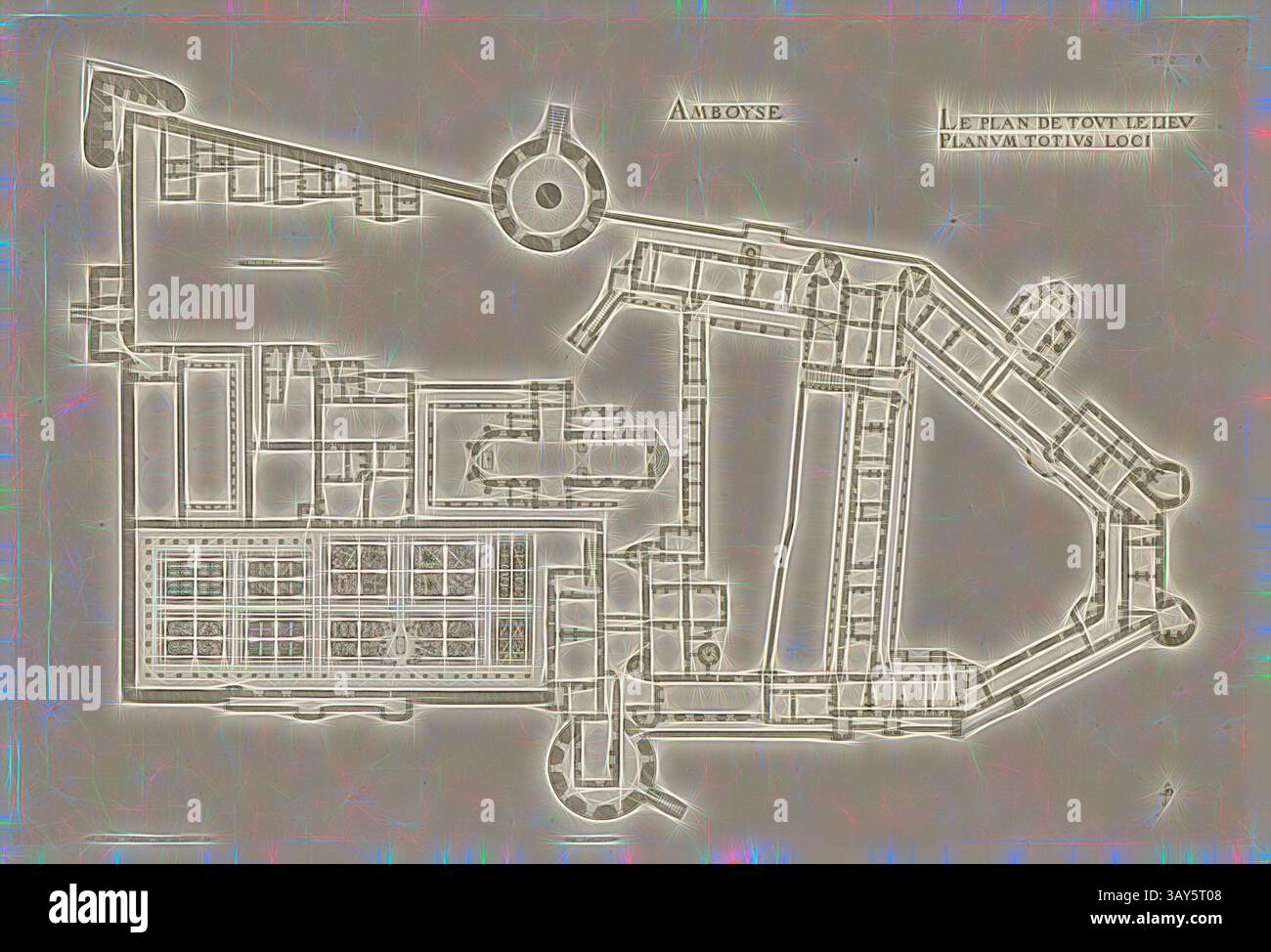 A detailed architectural plan illustrating the layout of a historical ...