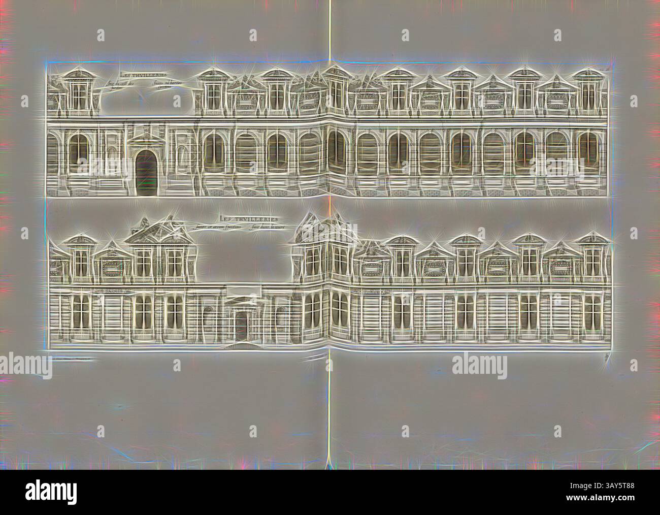 A detailed architectural drawing showcasing a symmetrical building ...