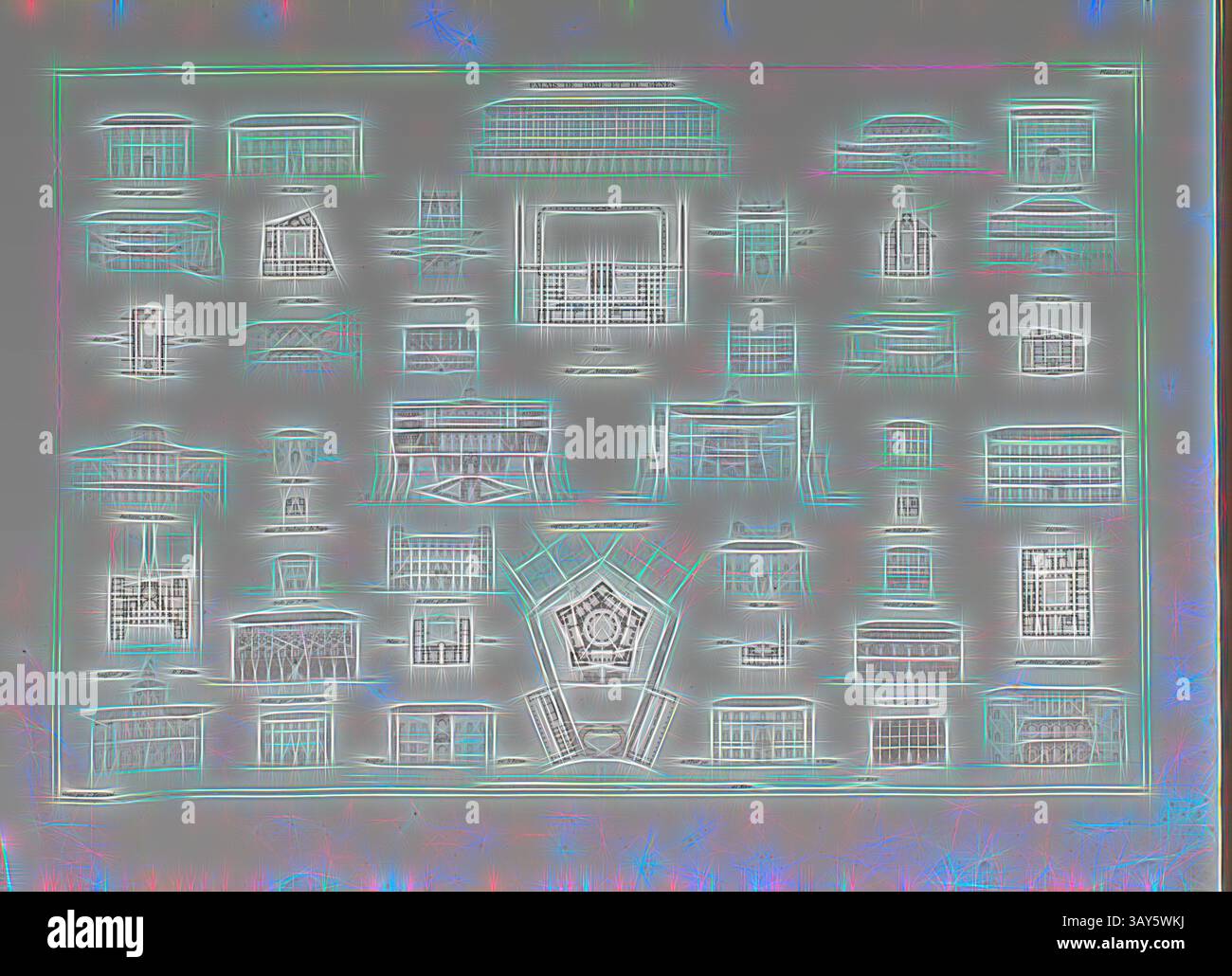 A collection of architectural designs and floor plans displayed in a ...