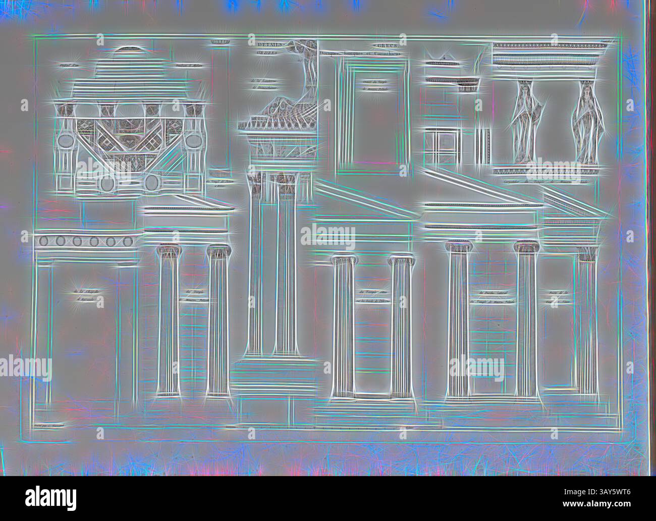 A detailed architectural design featuring classical columns, ornate ...