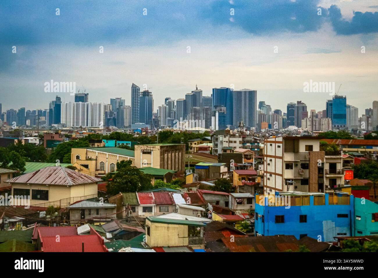 An elevated view of the sprawling cityscape of Manila, Philippines ...
