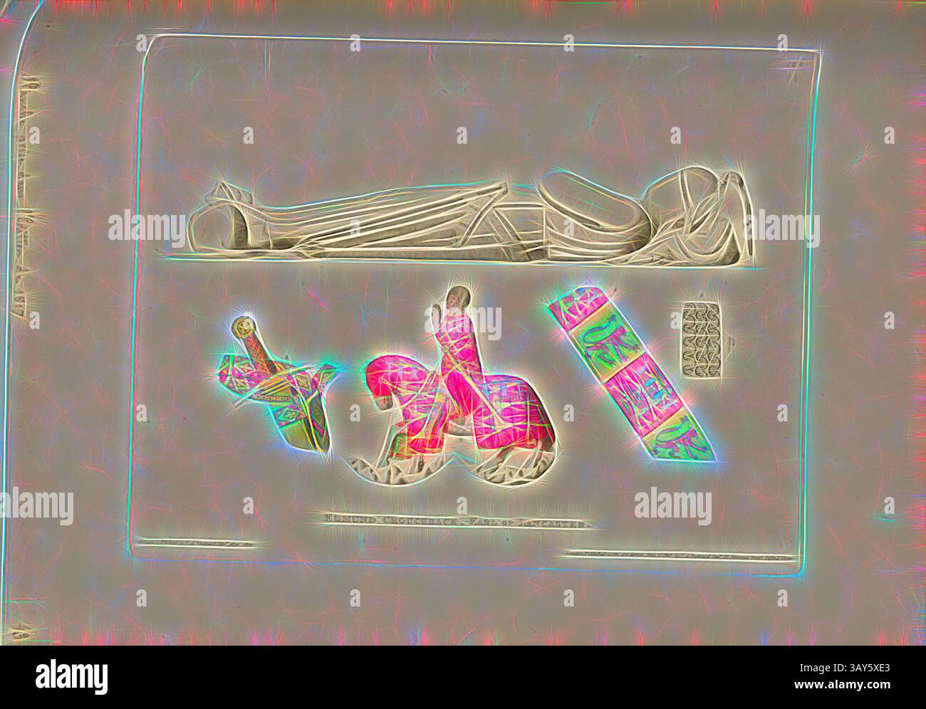 An abstract composition featuring organic shapes and vibrant colors ...