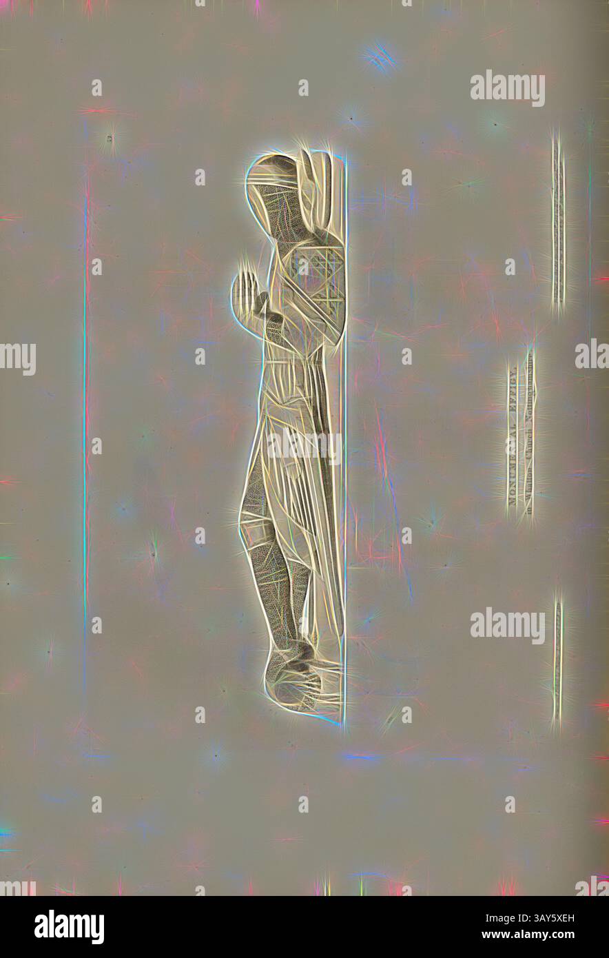 A stylized figure stands against a textured background, showcasing ...