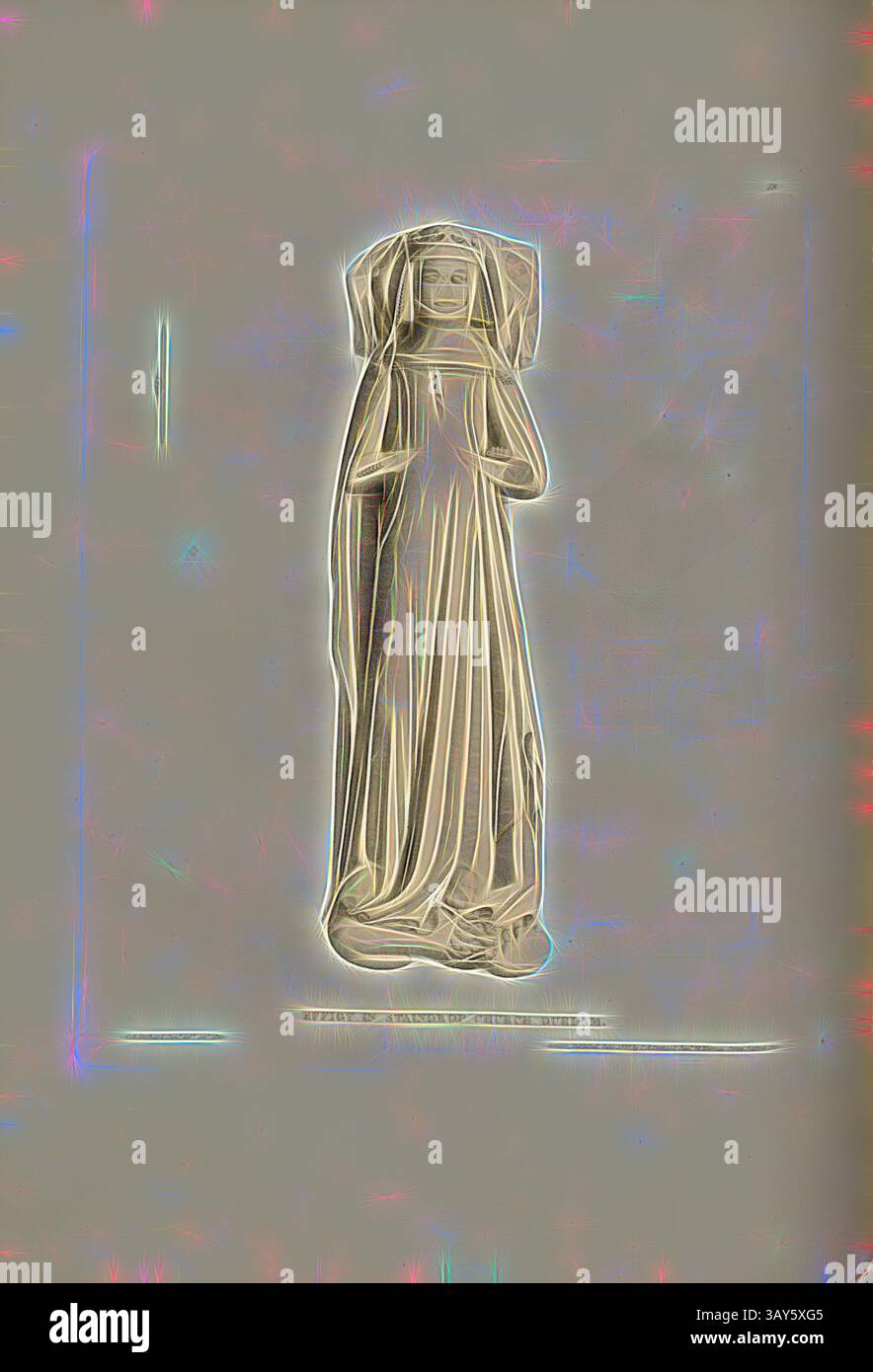 A statue of a holy figure draped in flowing robes, with a serene ...