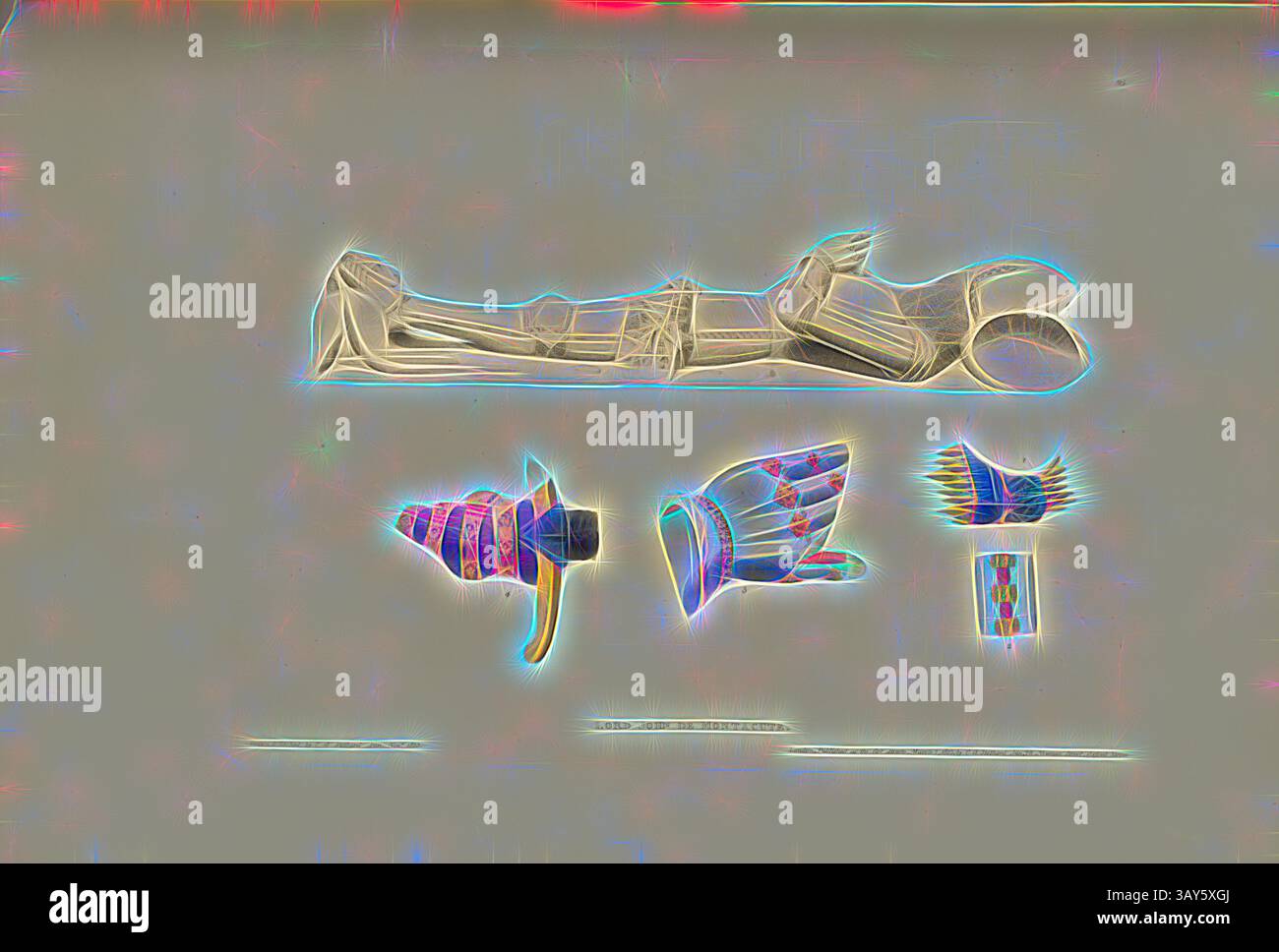 A collection of intricately designed tools and artifacts, showcasing a ...