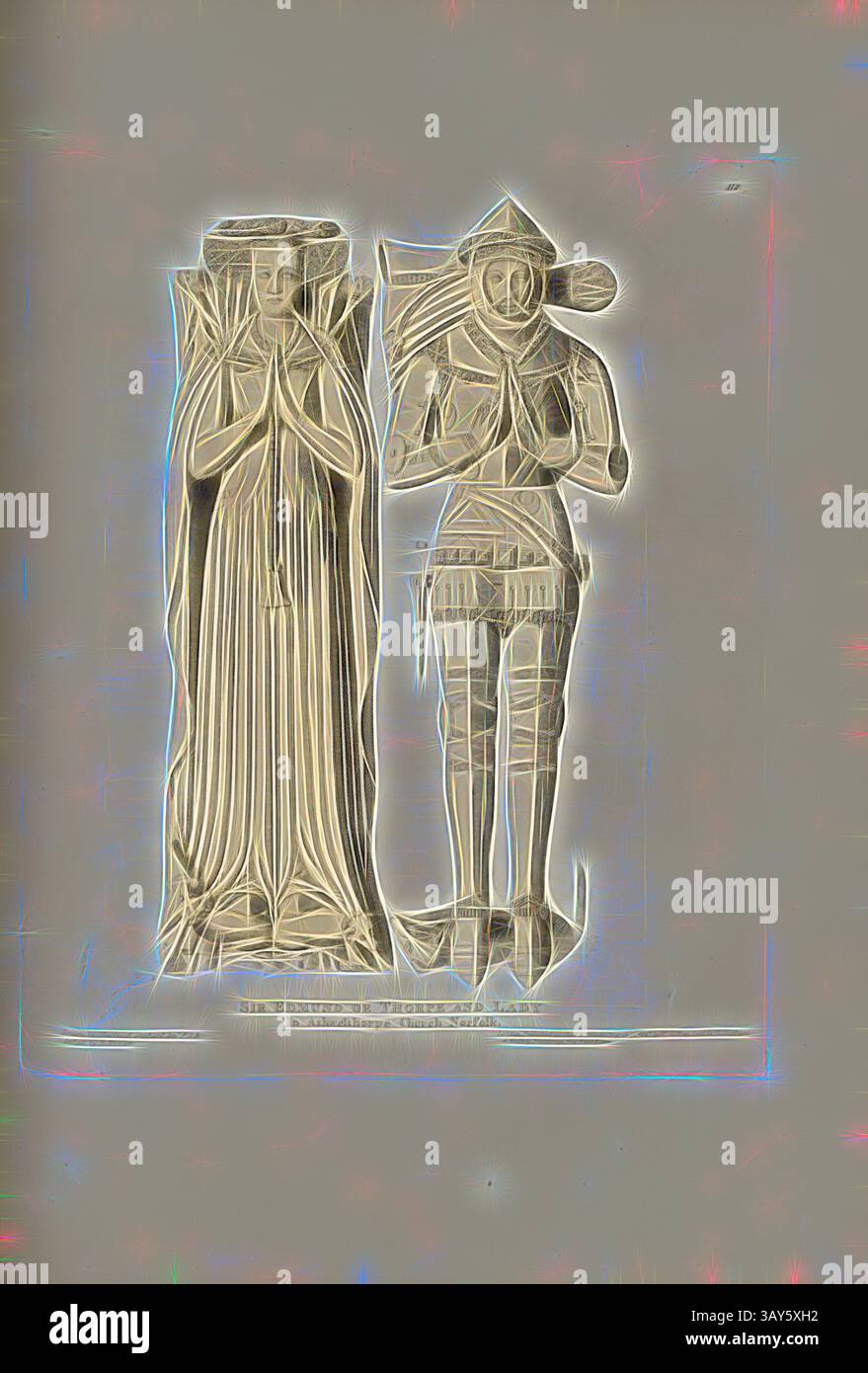 Two intricately designed figures stand side by side, with one ...