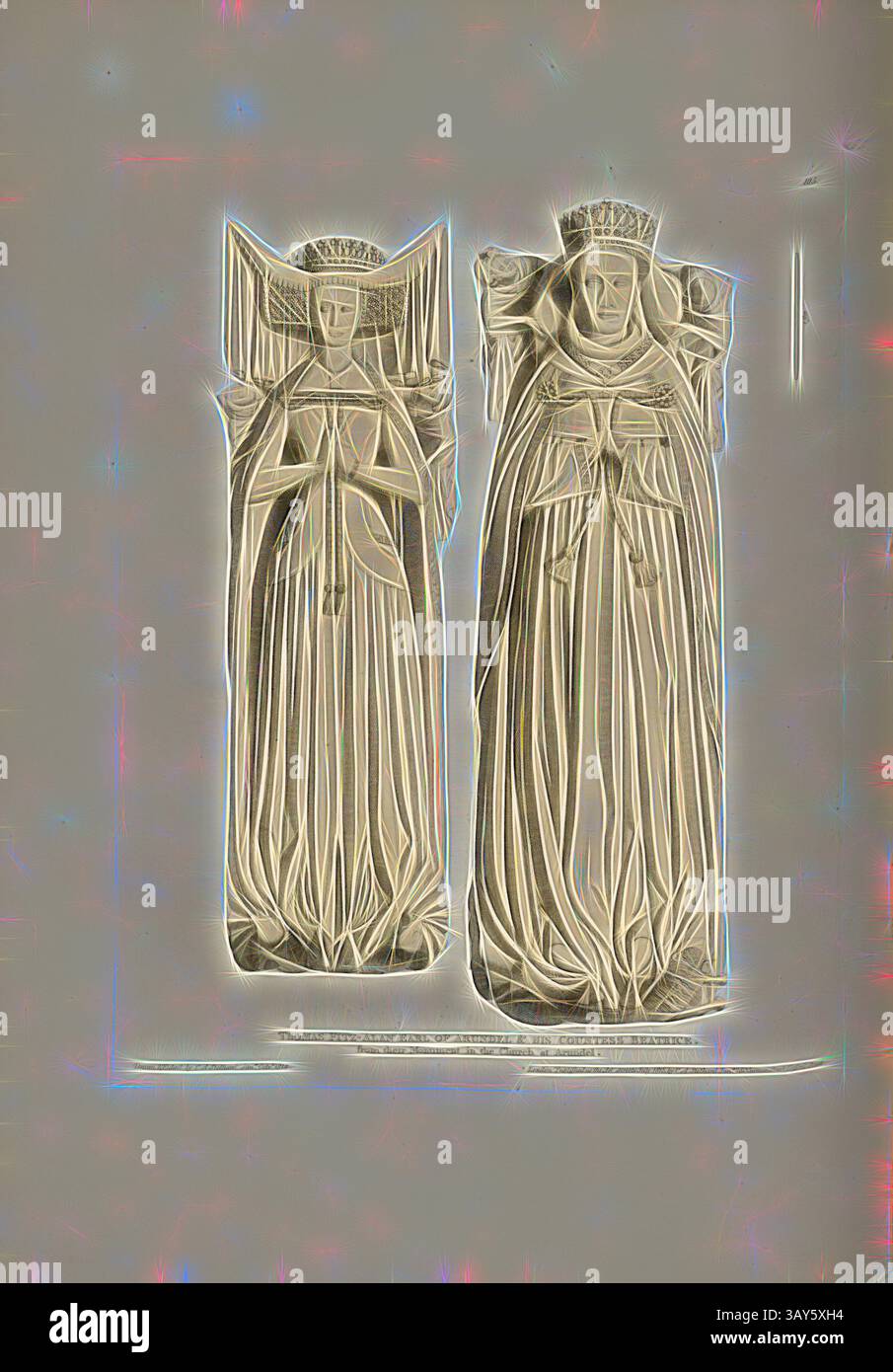 Two elegant figures stand side by side, adorned in flowing garments ...