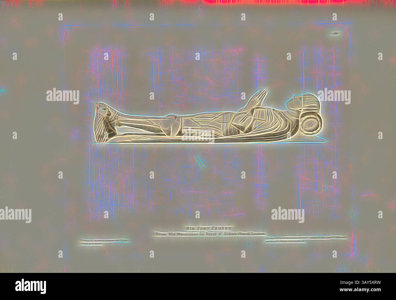 A stylized representation of an ancient artifact, featuring a reclining ...