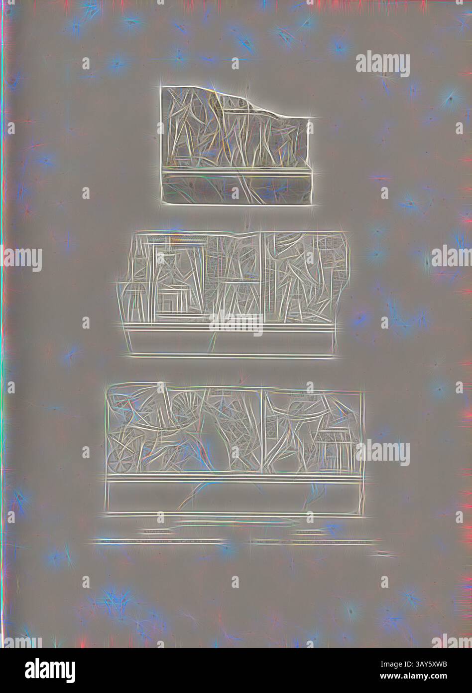 A series of abstract forms layered on top of one another, featuring ...