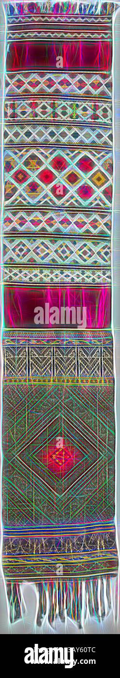 A vibrant textile featuring intricate geometric patterns and bold ...