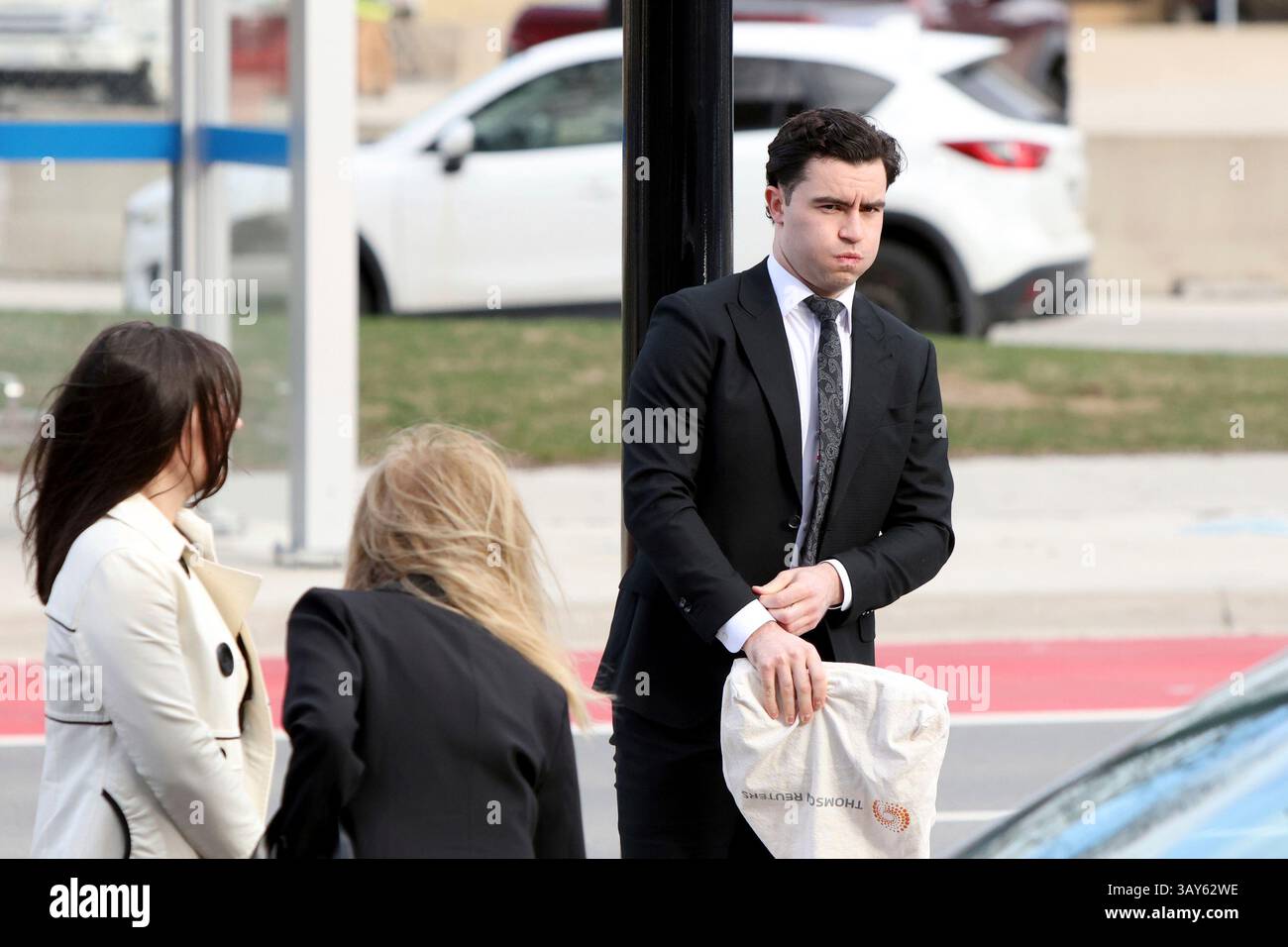Dillon Dubé is seen outside the London Courthouse in London, Ontario ...