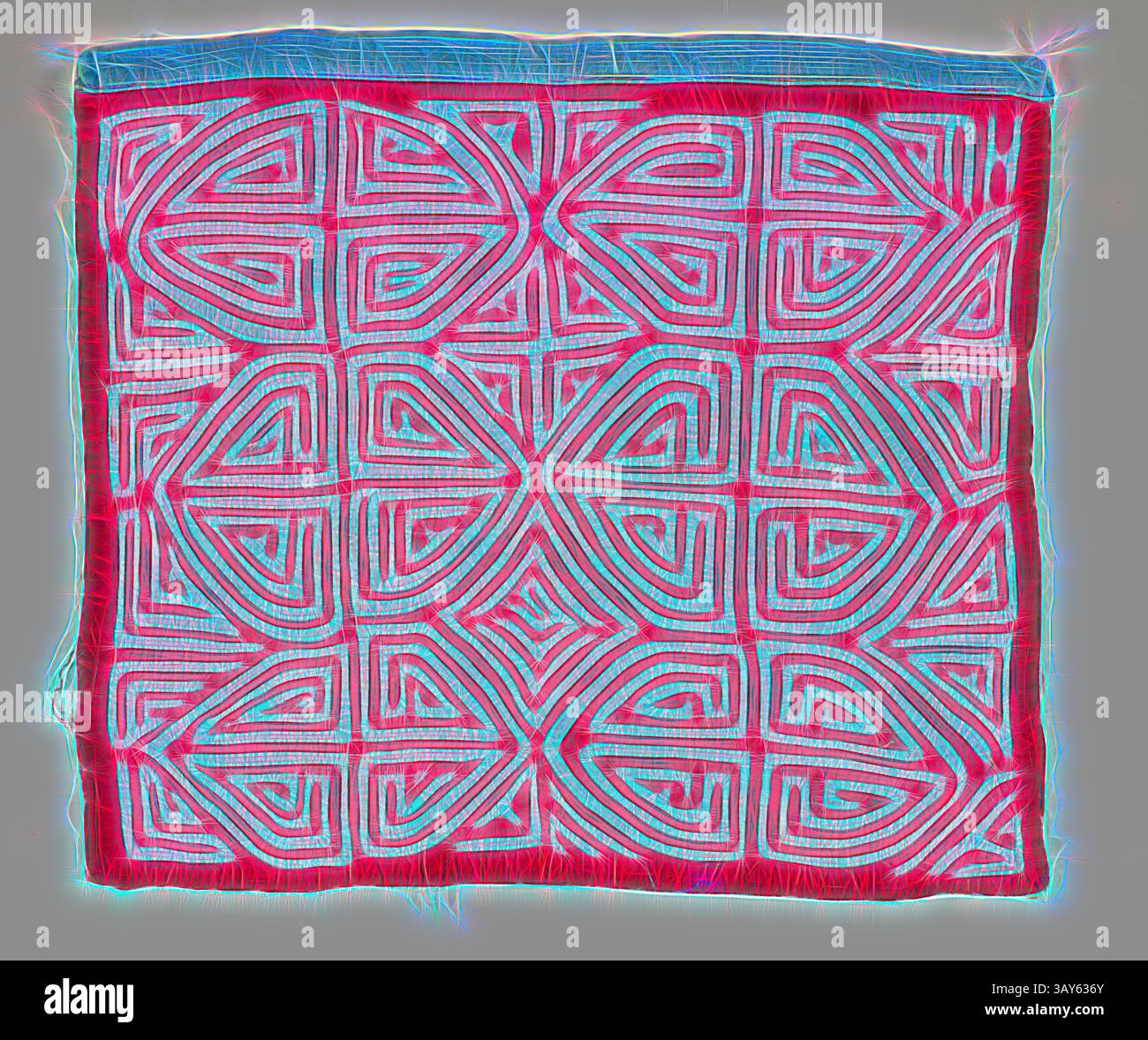 A vibrant textile featuring a geometric pattern made up of interwoven ...