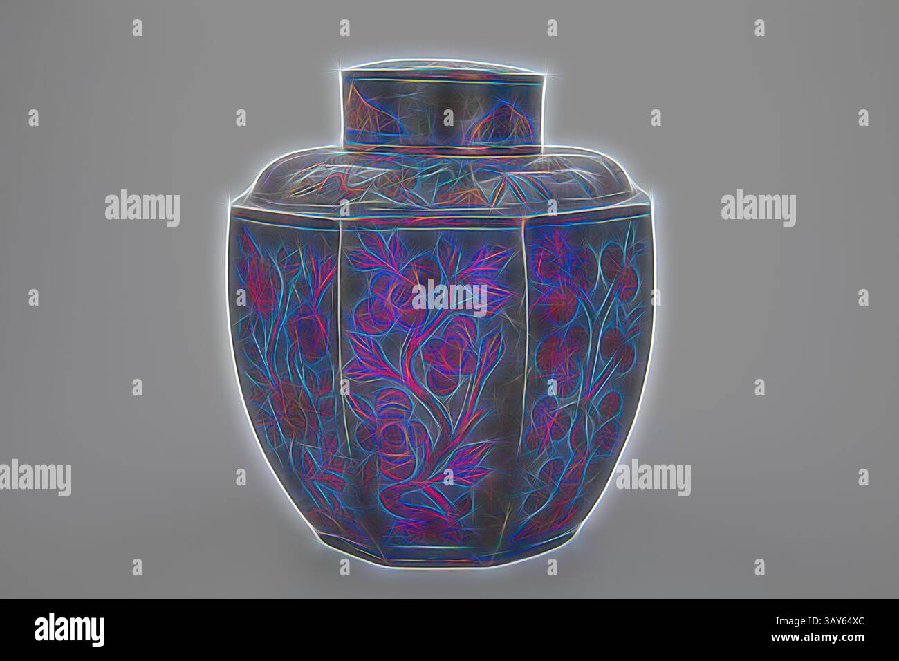 A decorative urn adorned with intricate floral patterns, featuring ...