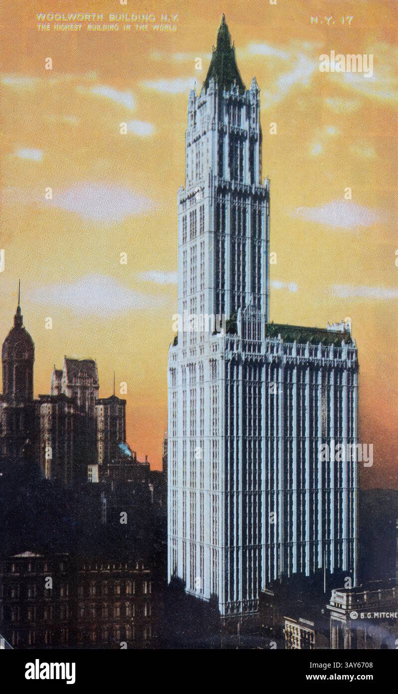 Old postcard. Postcard depicting Woolworth Building at City Hall Park ...
