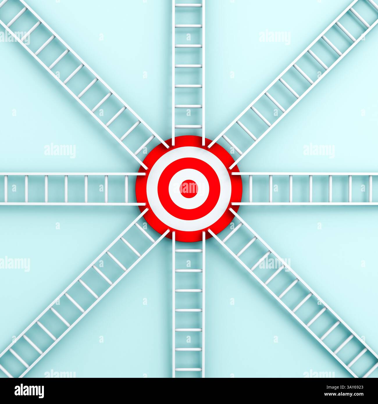 Many different ways to achieve the same result ladders and goal target dart board on light green ...