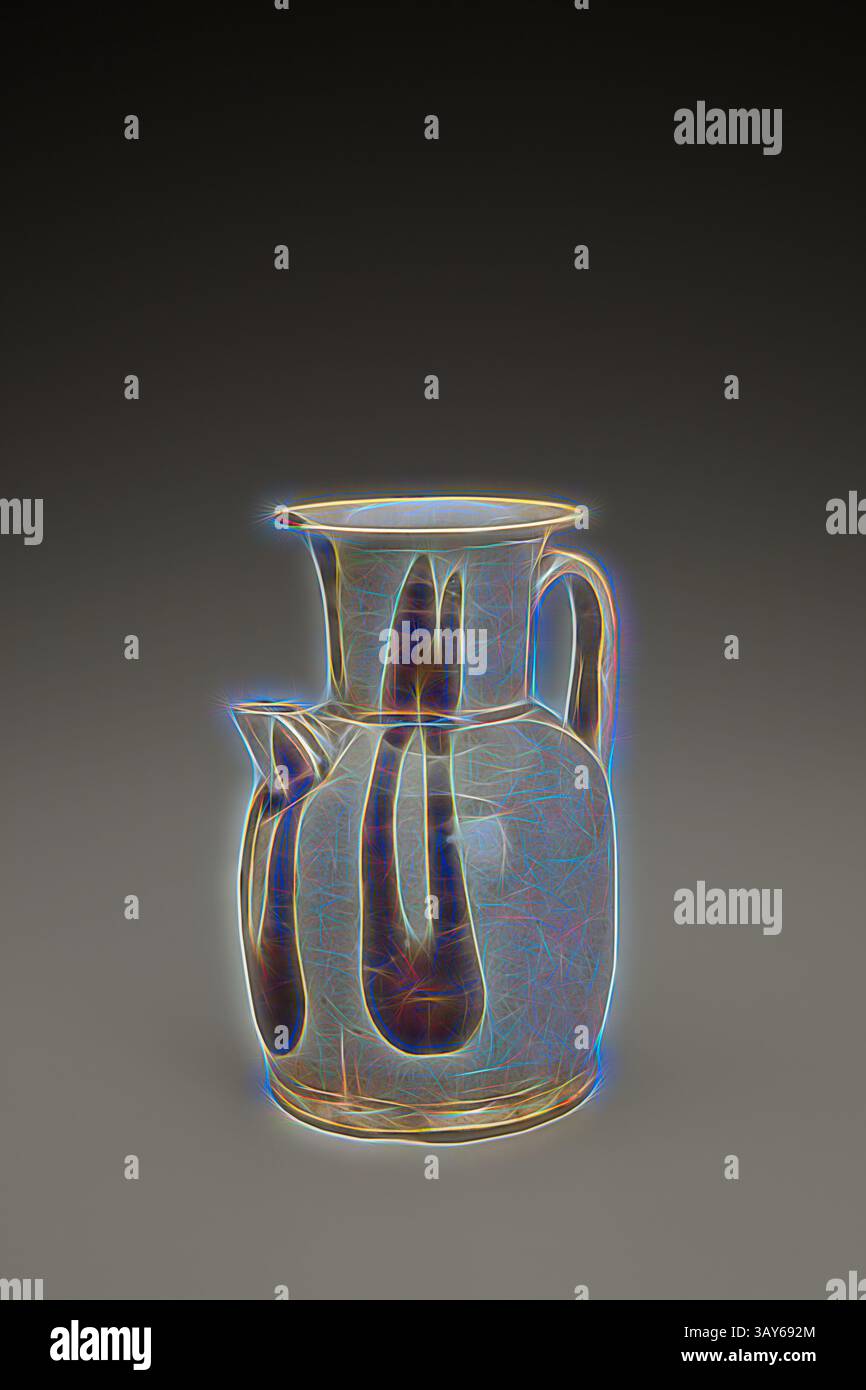 A decorative jug with a curved handle and spout, featuring an intricate ...