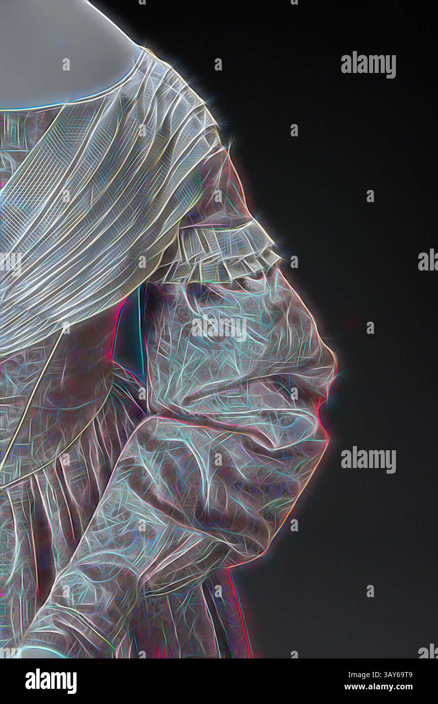 An intricately designed garment features delicate ruffles and textured ...