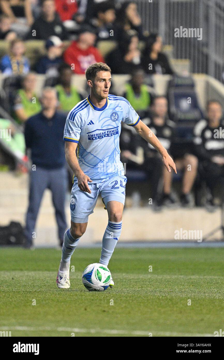 CHESTER, PA - APRIL 19: Atlanta United FC defender Noah Cobb #24 looks ...