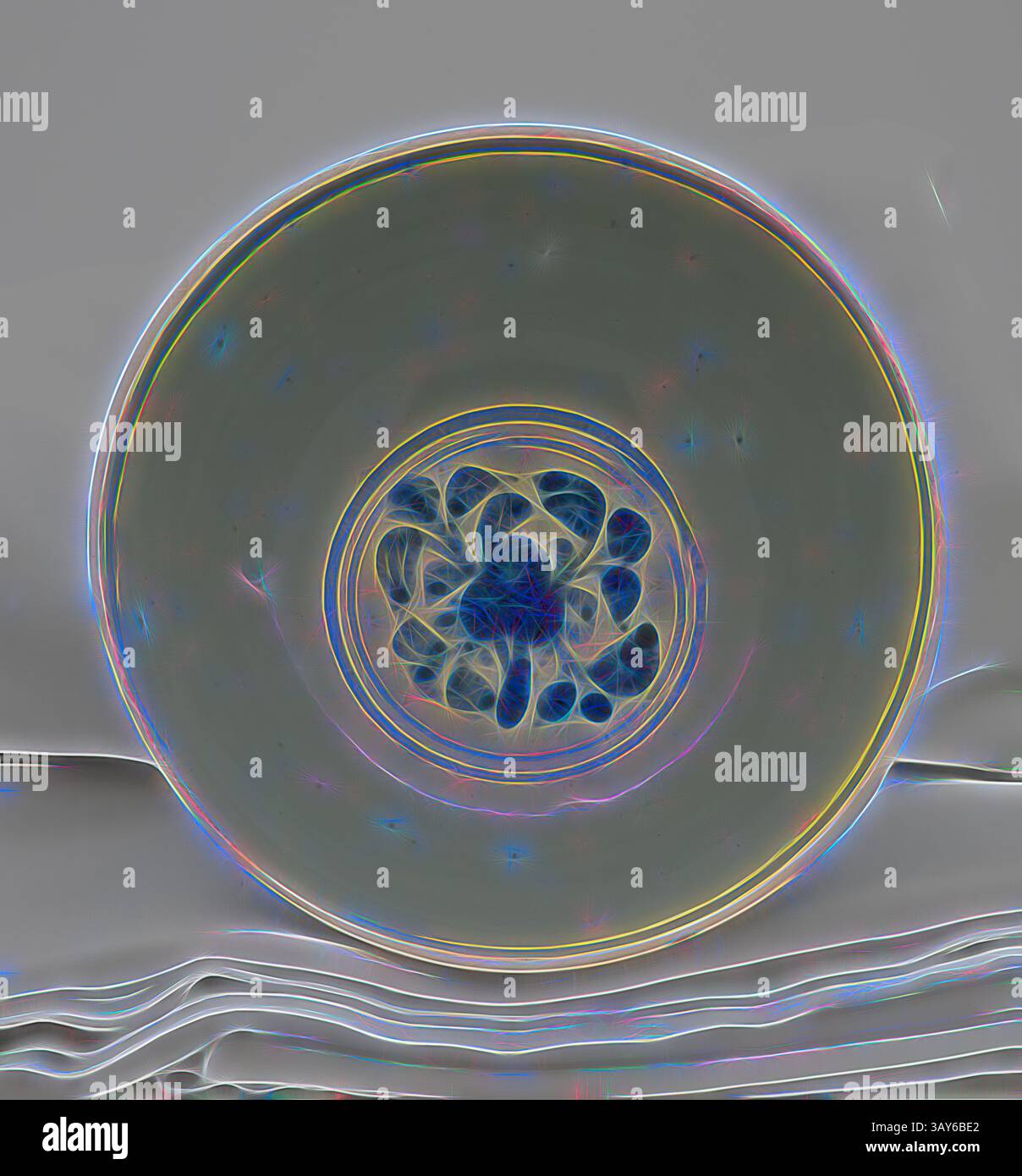 A circular design features intricate, swirling patterns at its center ...