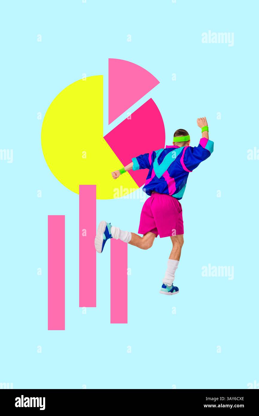 Vertical art 3d creative image collage of happy businessman stand chart ...