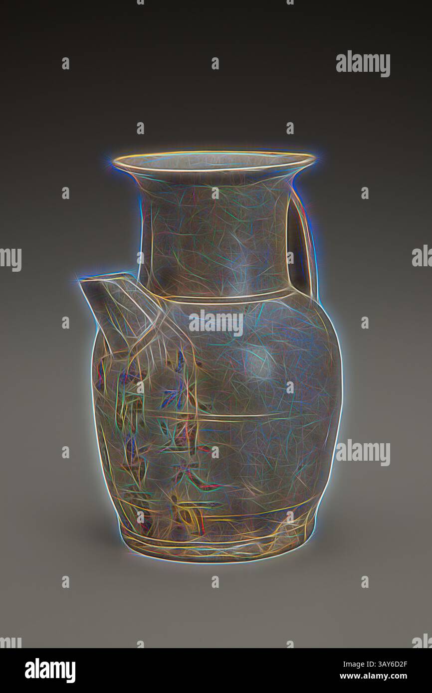 A uniquely shaped pitcher with intricate designs glows with ethereal ...